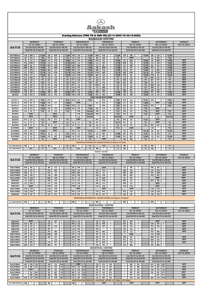 Updated Evening Schedule 2yr & 1yr 02 DEC To 03 DEC 2023 1 | PDF