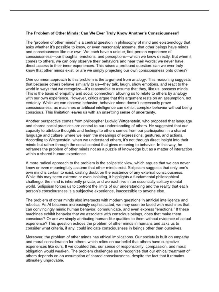 The Problem of Other Minds Can We Ever Truly Know Another S ...
