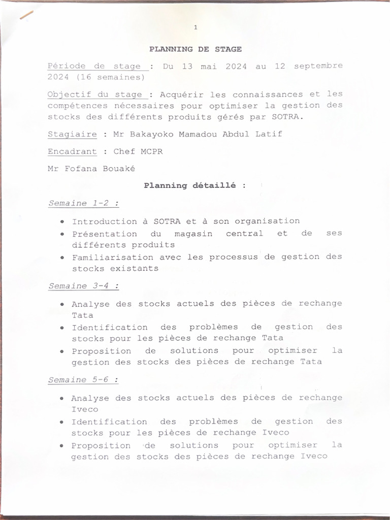 Programme de Stage | PDF