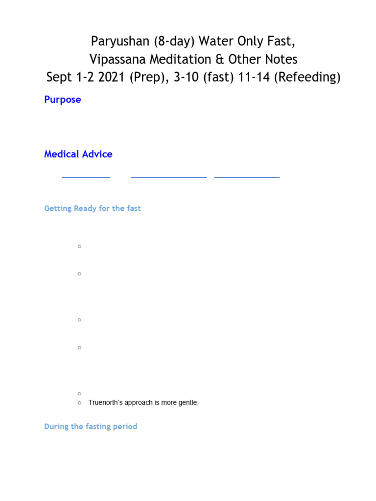 8 Day Fasting & Meditation Notes - Sept 2021 | PDF | Clinical Medicine