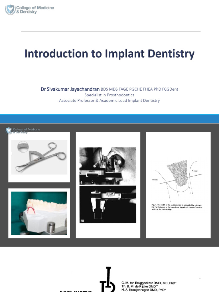 22.10.24 - Introduction To Dental Implants - Prof Sivakumar Jayachandran | PDF | Bone | Wound ...