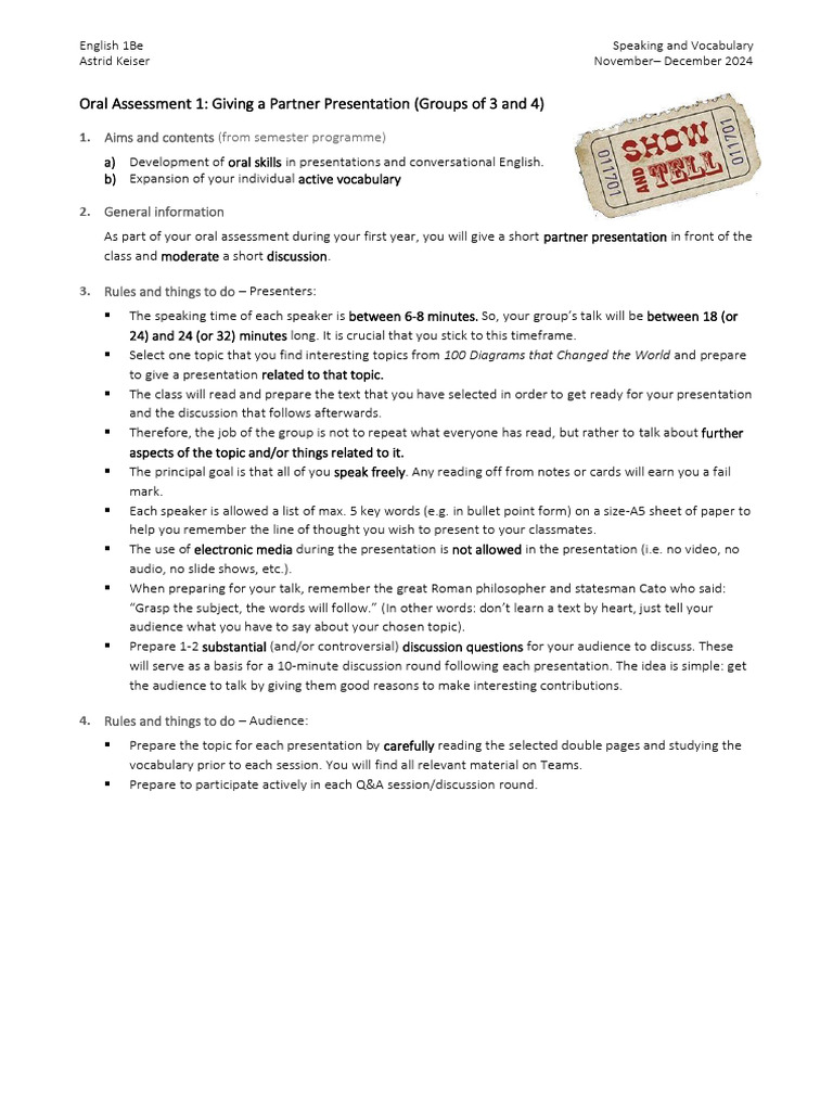 Oral Assessment: Partner Presentations | PDF | Vocabulary | Ptolemy