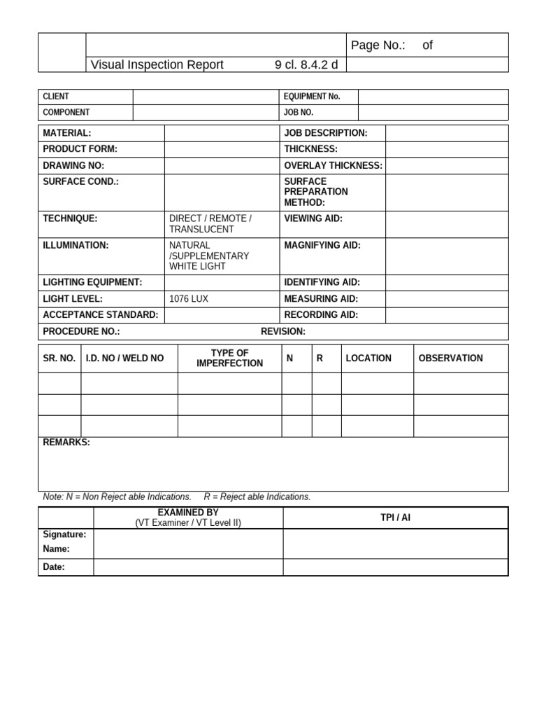 Visual Inspection Report Guide | PDF