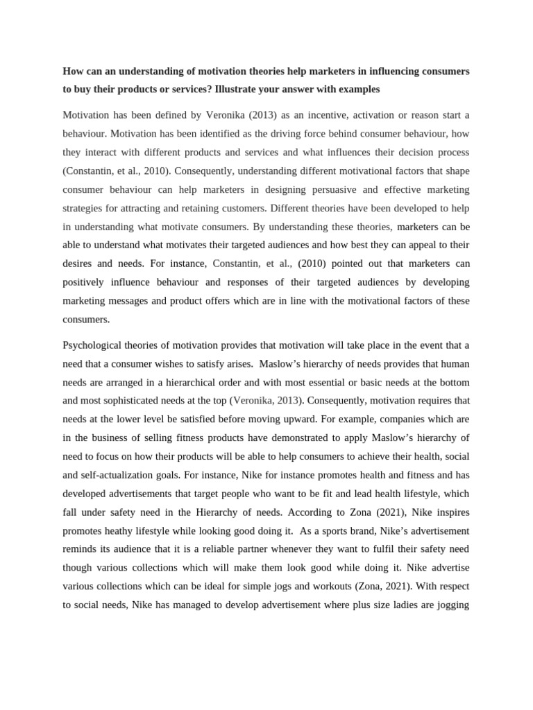 Motivation Theories in Consumer Marketing | PDF | Motivation | Motivational
