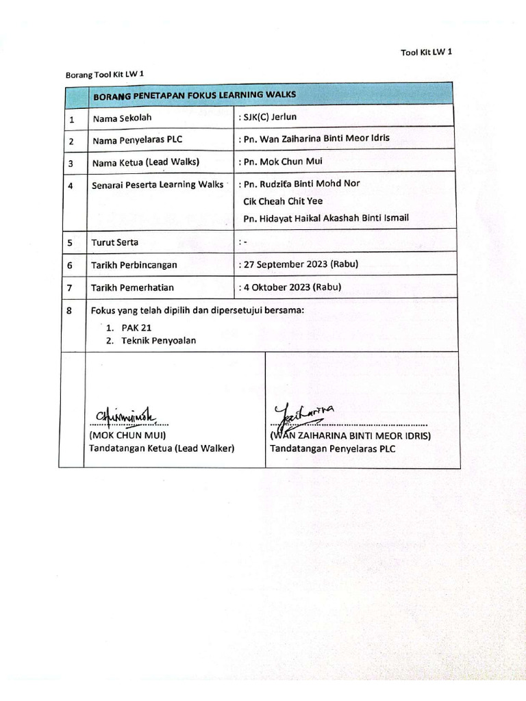 Borang Tool Kit LW | PDF