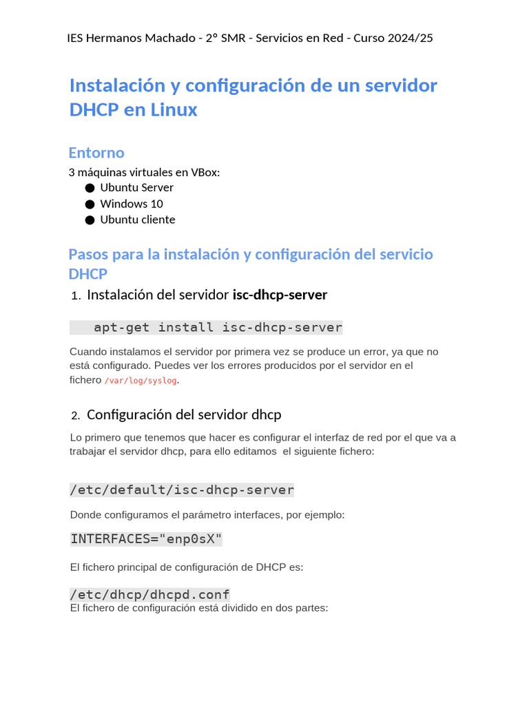 Práctica 1 - Configuración DHCP-Linux | PDF | Dirección IP | Informática