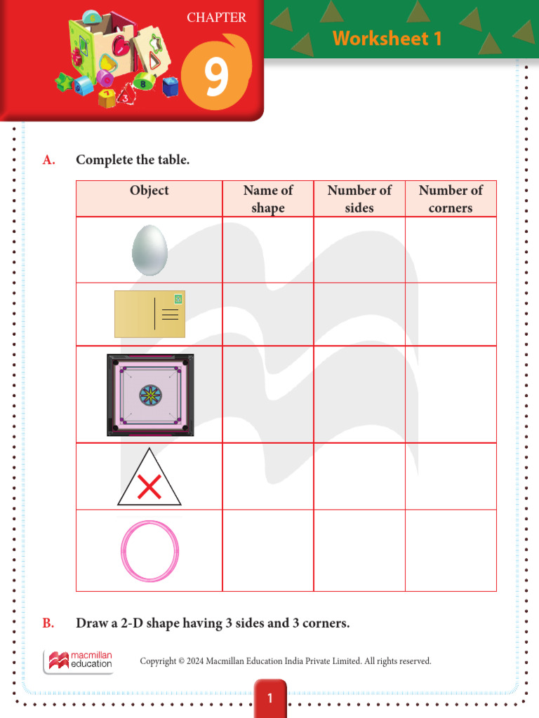 2 Math Ch9 The World of Shapes Worksheet 1 | PDF | Rectangle | Geometric Objects