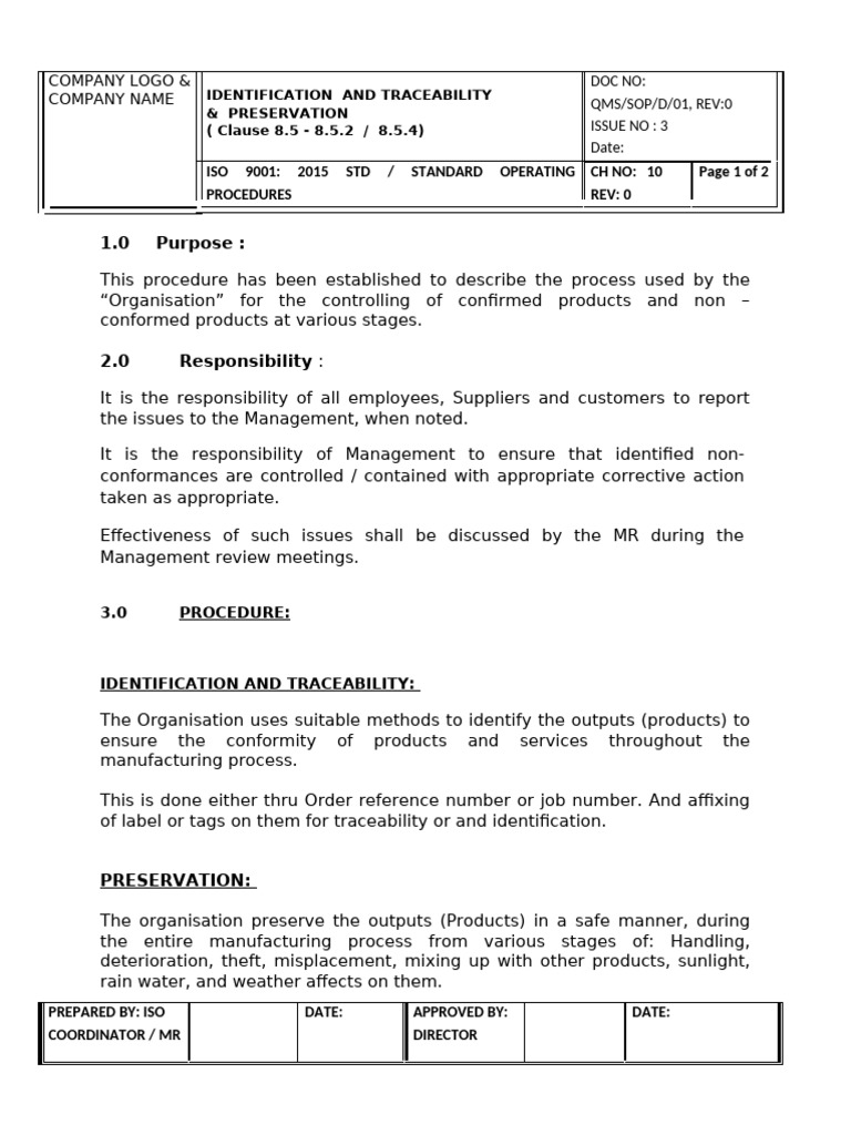 ISO 9001: Product Control SOP | PDF | International Organization For ...