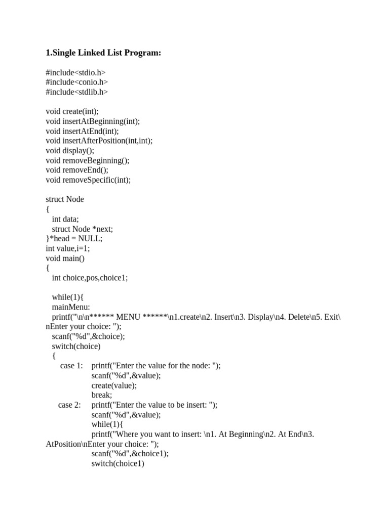 Linked List Programs Single Double Circular Pdf Programming Paradigms Computer Data