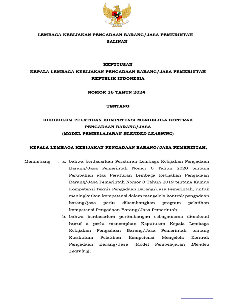 Keputusan Kepala LKPP Nomor 16 Tahun 2024 - 2336 - 1 | PDF | Bisnis | Teknologi & Rekayasa