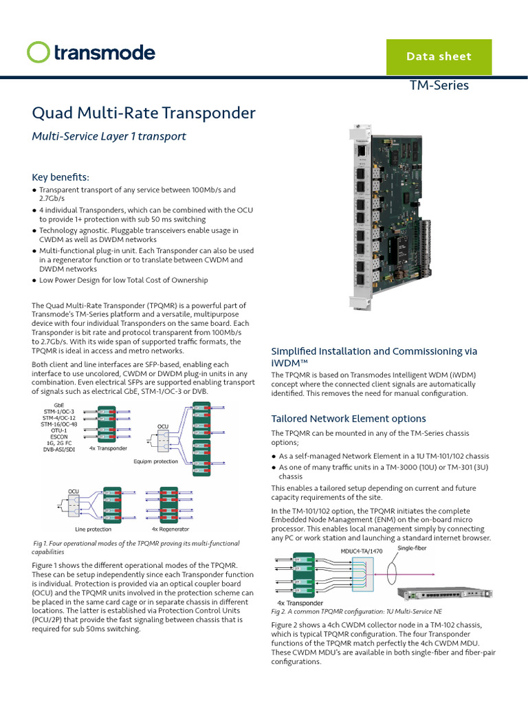 Quad Multi-Rate Transponder: Multi-Service Layer 1 Transport | PDF | Wavelength Division ...