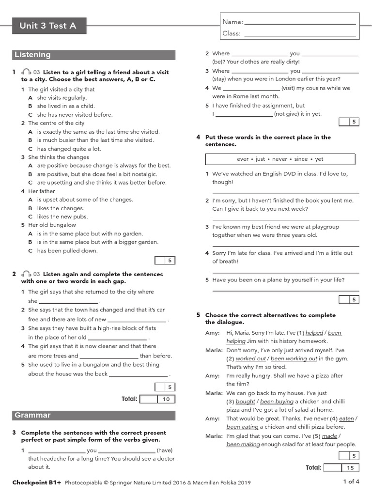 Unit 3 Test A: Checkpoint B1+ | PDF | Traffic | Traffic Congestion