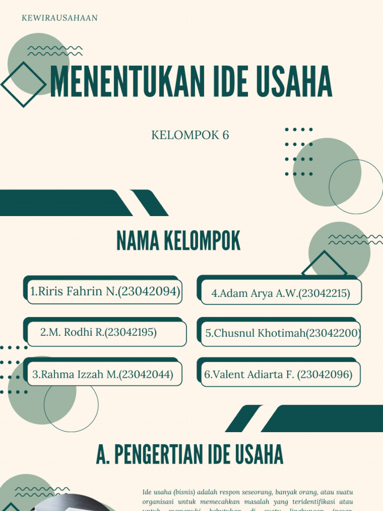 Kelompok 6 Manajemen 3D - Menentukan Ide Usaha | PDF