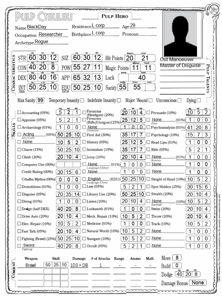 Call of Cthulhu Character Sheet Template | PDF | Military Technology