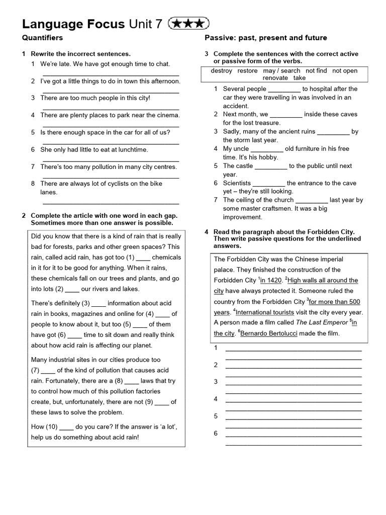 Language Focus: Quantifiers and Passive Voice | PDF | Linguistic ...