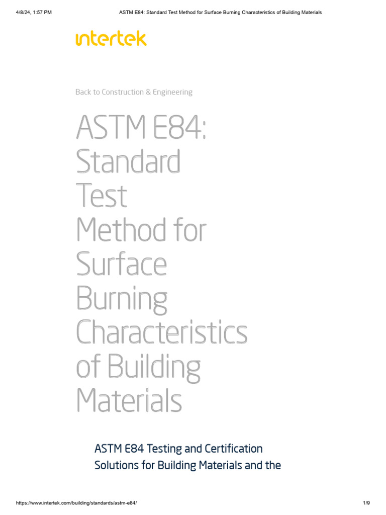 ASTM E84 - Standard Test Method For Surface Burning Characteristics of ...