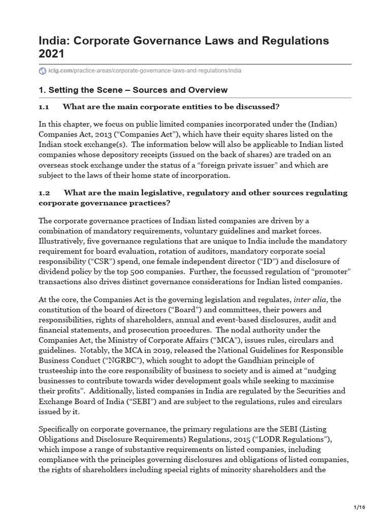Corporate Governance Laws and Regulations | PDF | Corporate Governance ...