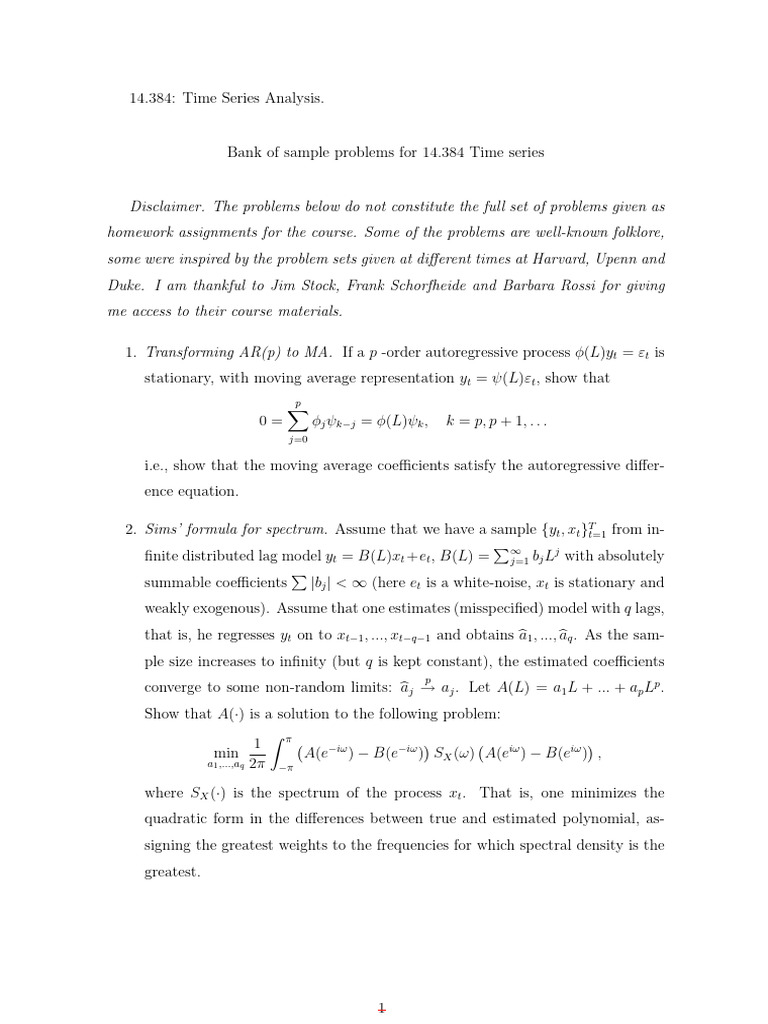 MIT14 384F13 Problems | PDF | Autoregressive Model | Applied Mathematics