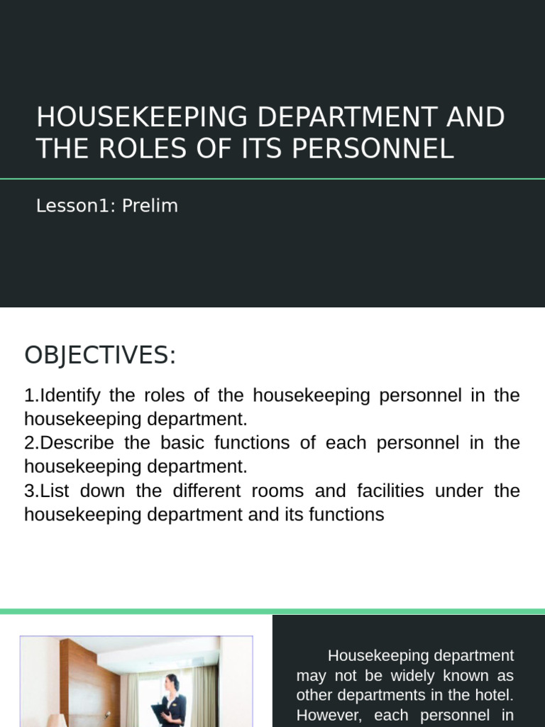 Housekeeping Department Roles Explained | PDF | Housekeeping | Domestic ...