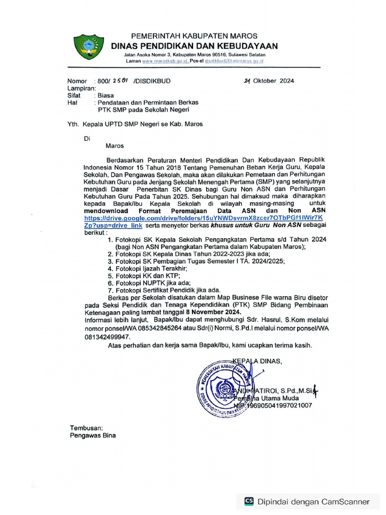 Permintaan Data Dan Berkas PTK SMP | PDF