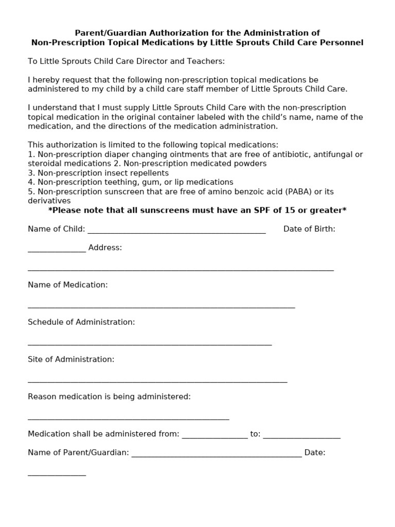 Administration of Non-Prescription Topical Medications Forms | PDF ...