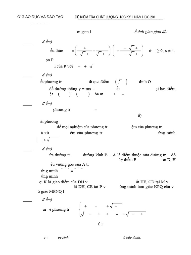 De Thi hk2 Toan 9 Nam Hoc 2016 2017 So GD Va DT Thai Binh | PDF