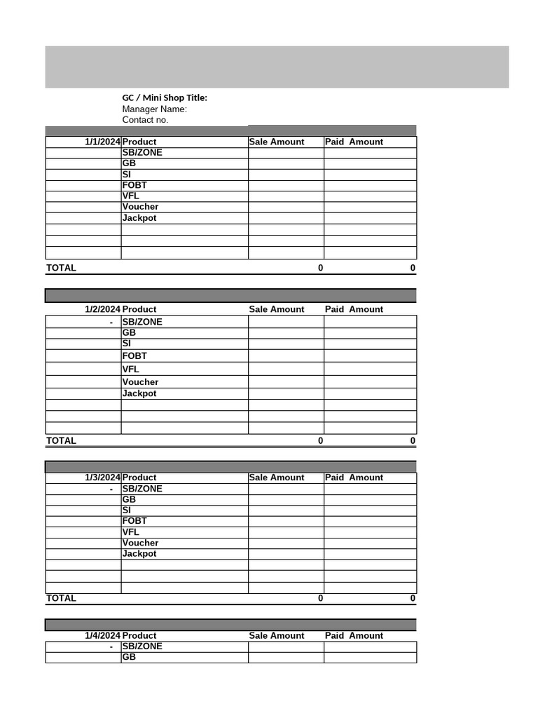 Daily Cashier Form Template | PDF | Money | Economies