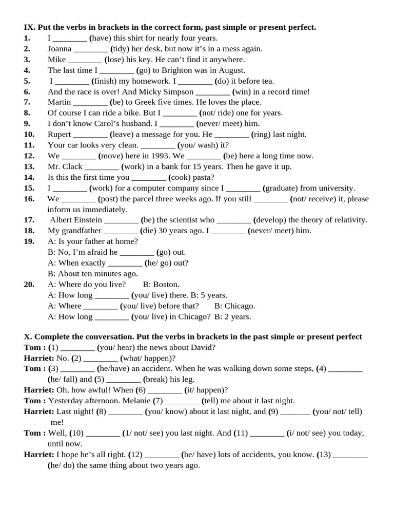 Verb Tenses Exercise: Past vs Present Perfect | PDF