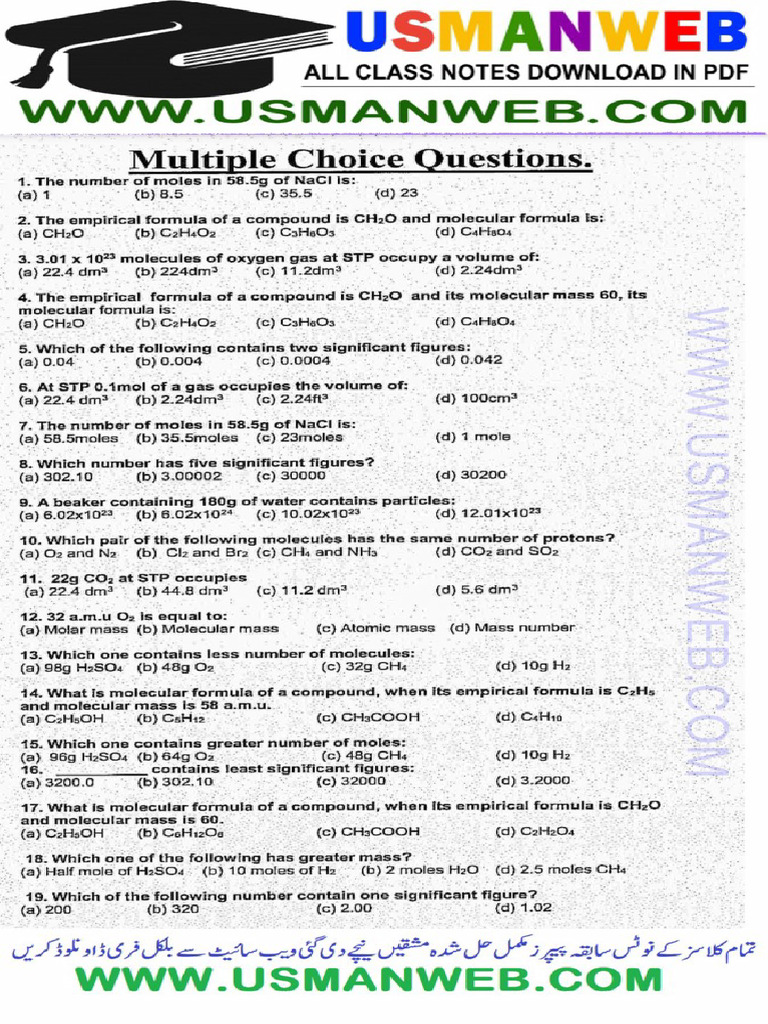 11th Chemistry CH 1 MCQs | PDF