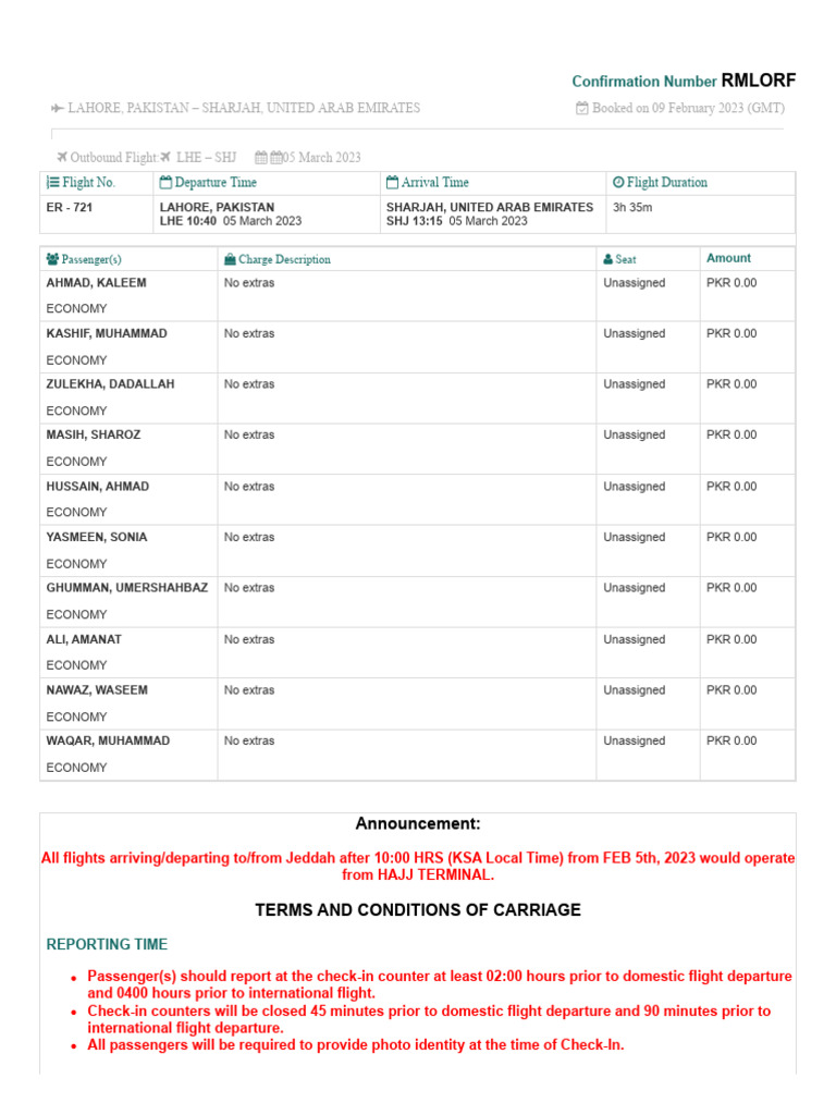 Serene Air Flight Confirmation Details | PDF