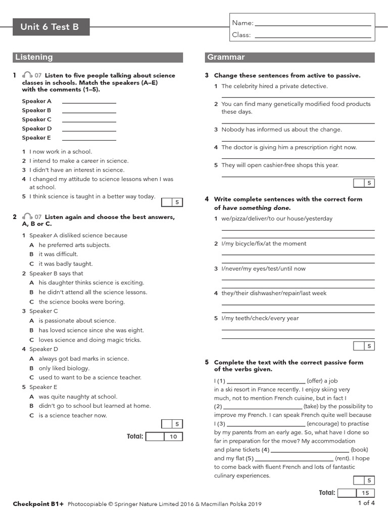 Checkpoint B1+ Unit 6 Test Overview | PDF | Language Arts & Discipline