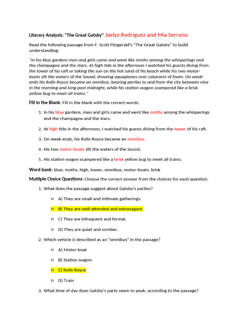 Literary Analysis - The Great Gatsby | PDF | The Great Gatsby