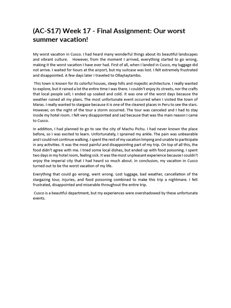 My Worst Vacation in Cusco | PDF