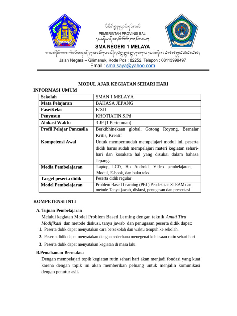 Modul Ajar Kegiatan Sehari Haripmm | PDF | Karier & Perkembangan ...