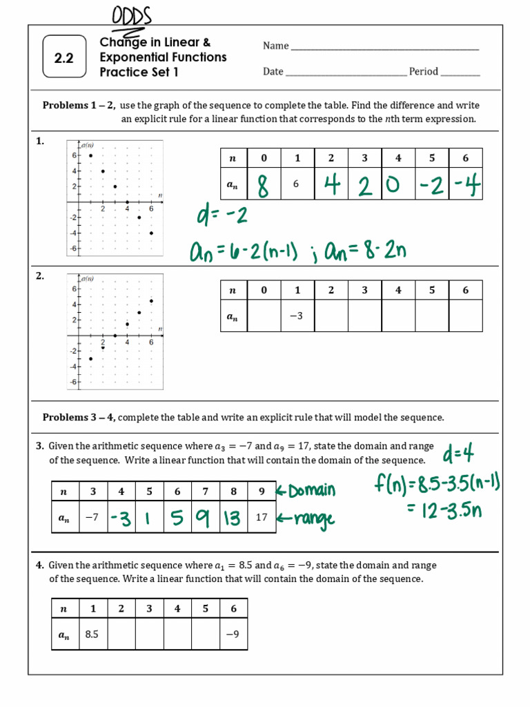 APPC-Practice 2.2 Change in Linear and Exponential Functions KEY | PDF | Function (Mathematics ...
