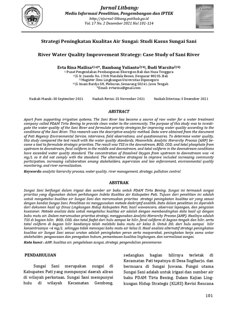 Strategi Peningkatan Kualitas Air Sungai: Studi Kasus Sungai Sani River ...
