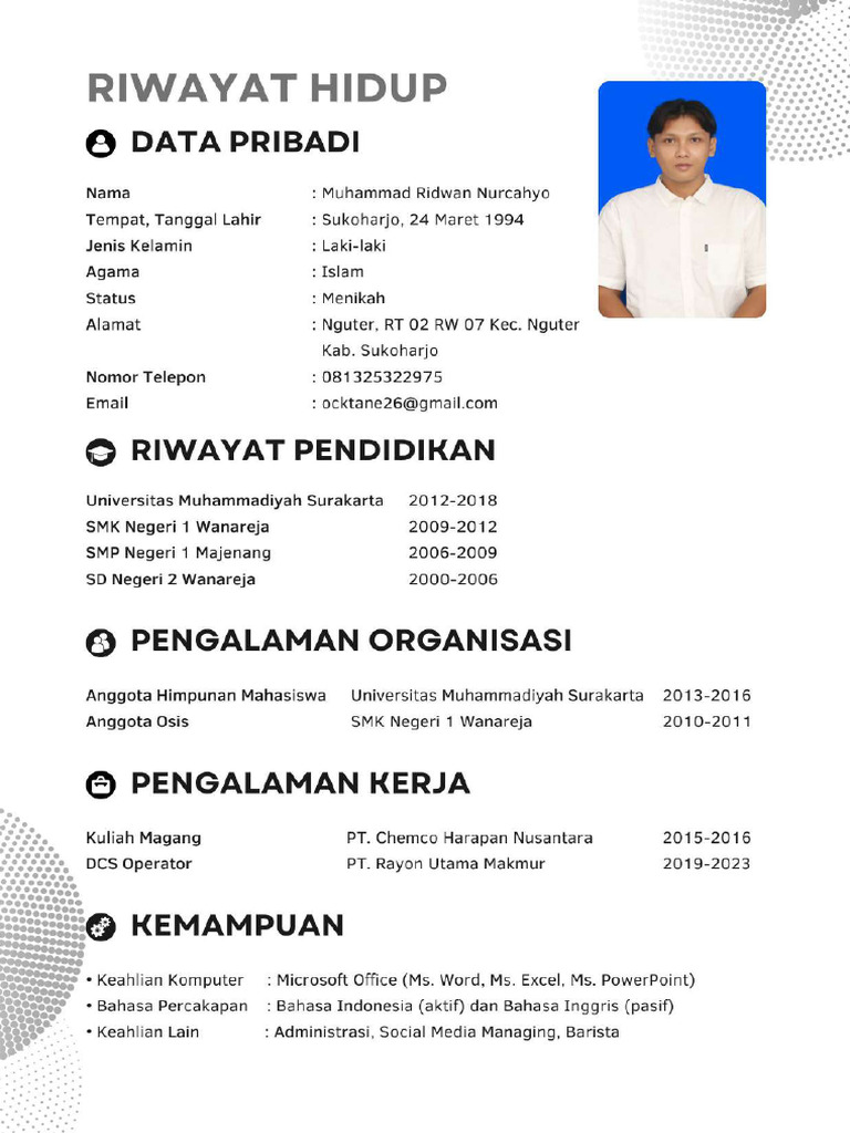 CV Muhammad Ridwan Nurcahyo - Pemalang - SR | PDF