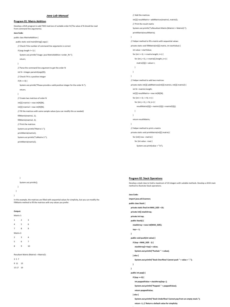 Java Lab Manual | PDF | Method (Computer Programming) | Area Java Lab Manual | PDF | Method (Computer Programming) | Area