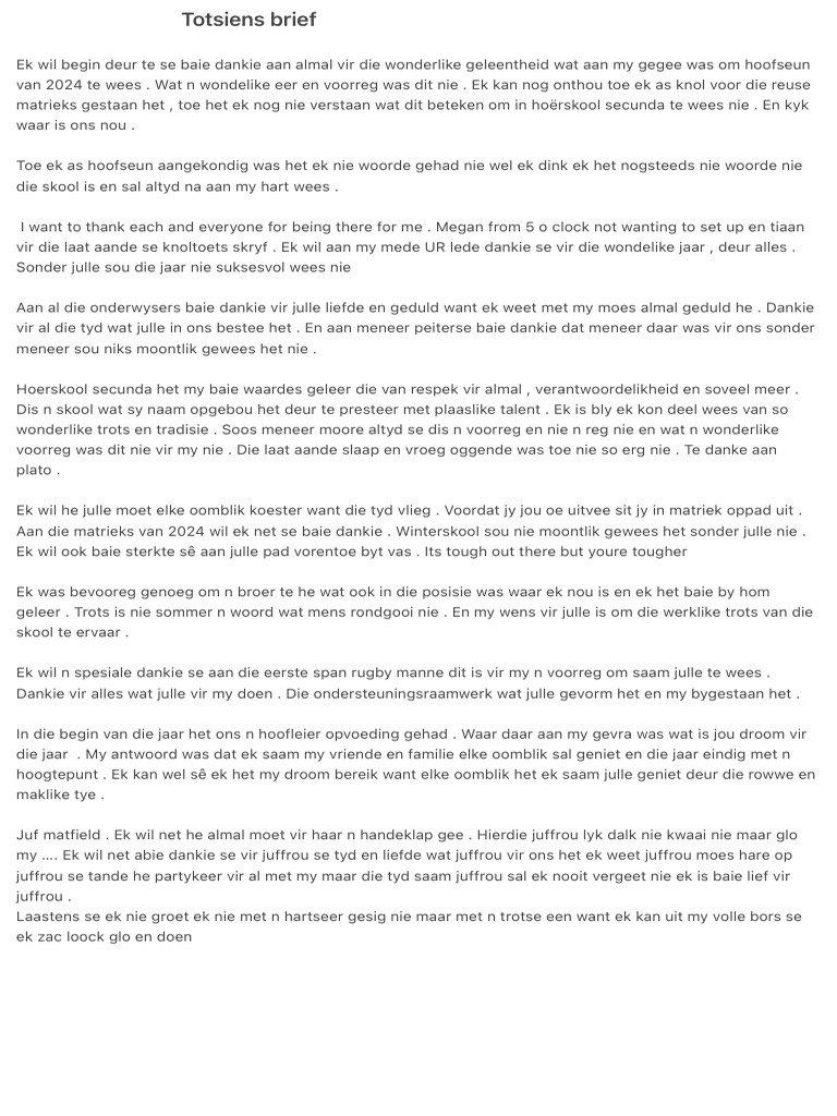 Totsiens Brief | PDF