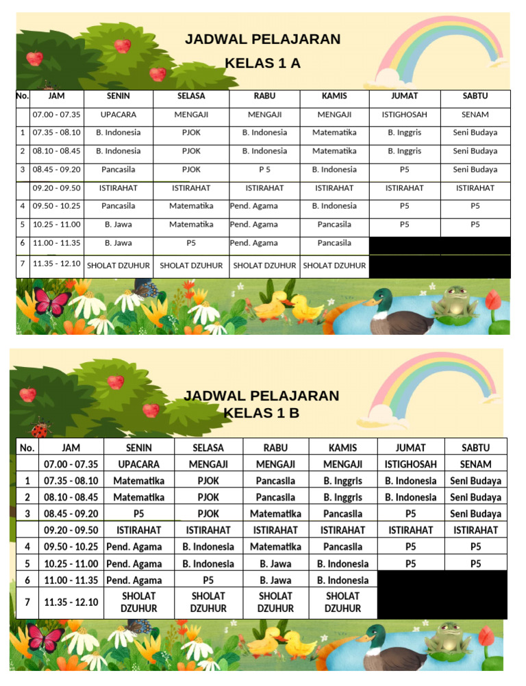 Jadwal Pelajaran Kelas 1 Pdf
