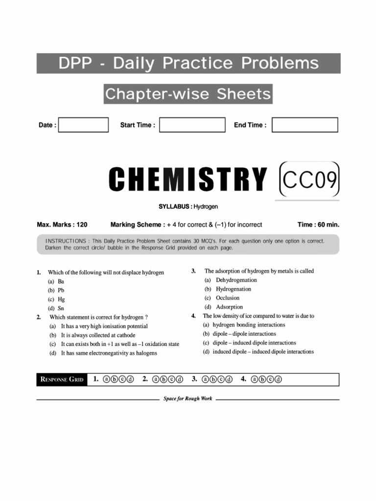 Chapter-Wise DPP Sheets For Chemistry JEE Main DPP 9 | PDF