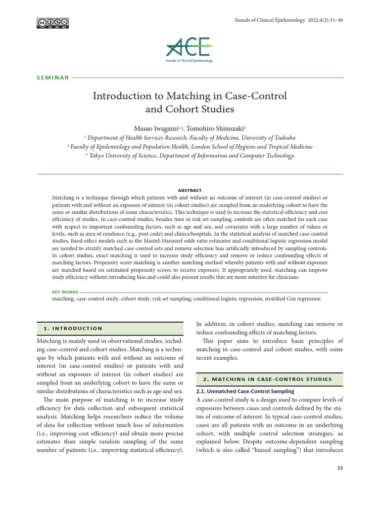 Introduction To Matching in Case-Control and Cohor | PDF | Cohort Study ...