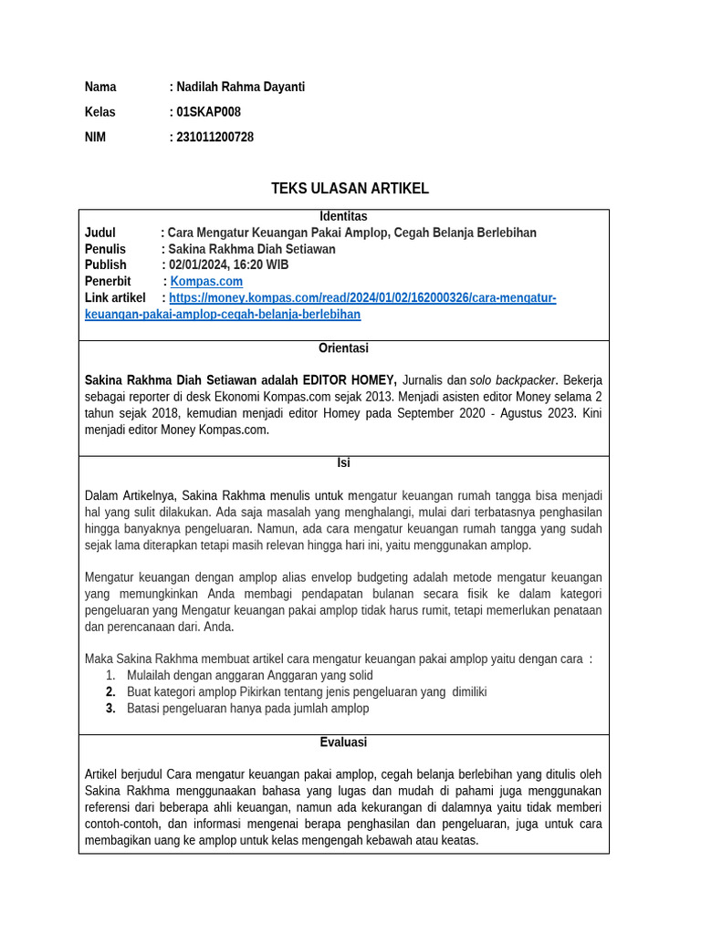 Nadilah Rahmah Dayanti - Tugas Ulasan Artikel | PDF