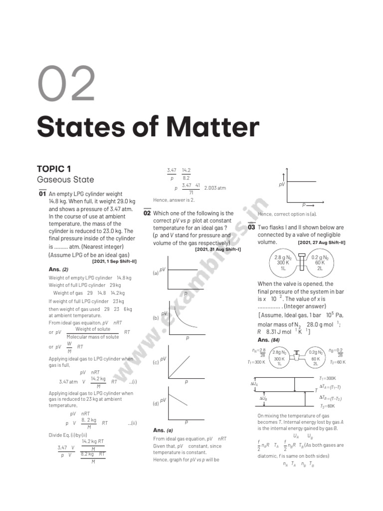Chemistry Extra Ques Jee Main 1 | PDF | Gases | Intermolecular Force