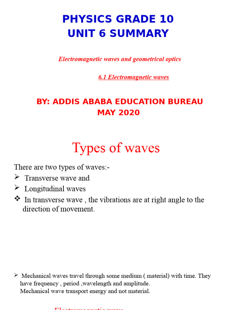 Physics Grade 10 Unit 6 | PDF | Waves | Electromagnetic Radiation