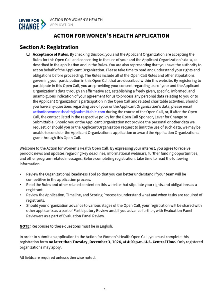 Action for Women's Health Application Guide | PDF | Nonprofit ...