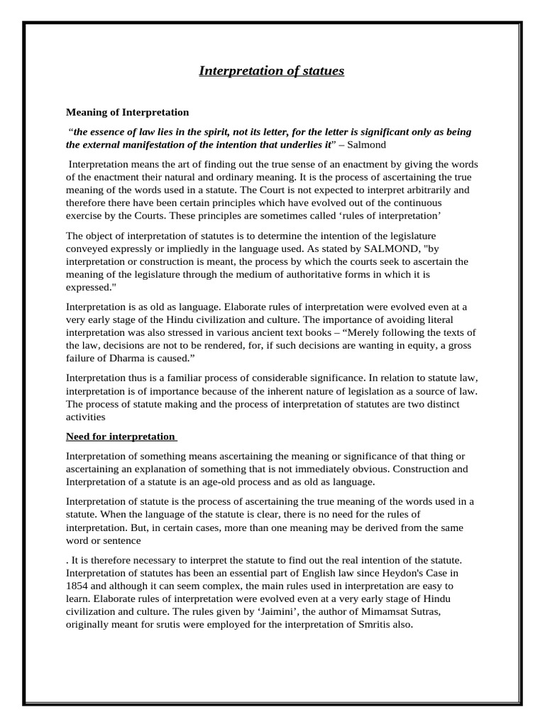 Interpretation of Statues - Notes | PDF | Logic | Statutory Interpretation