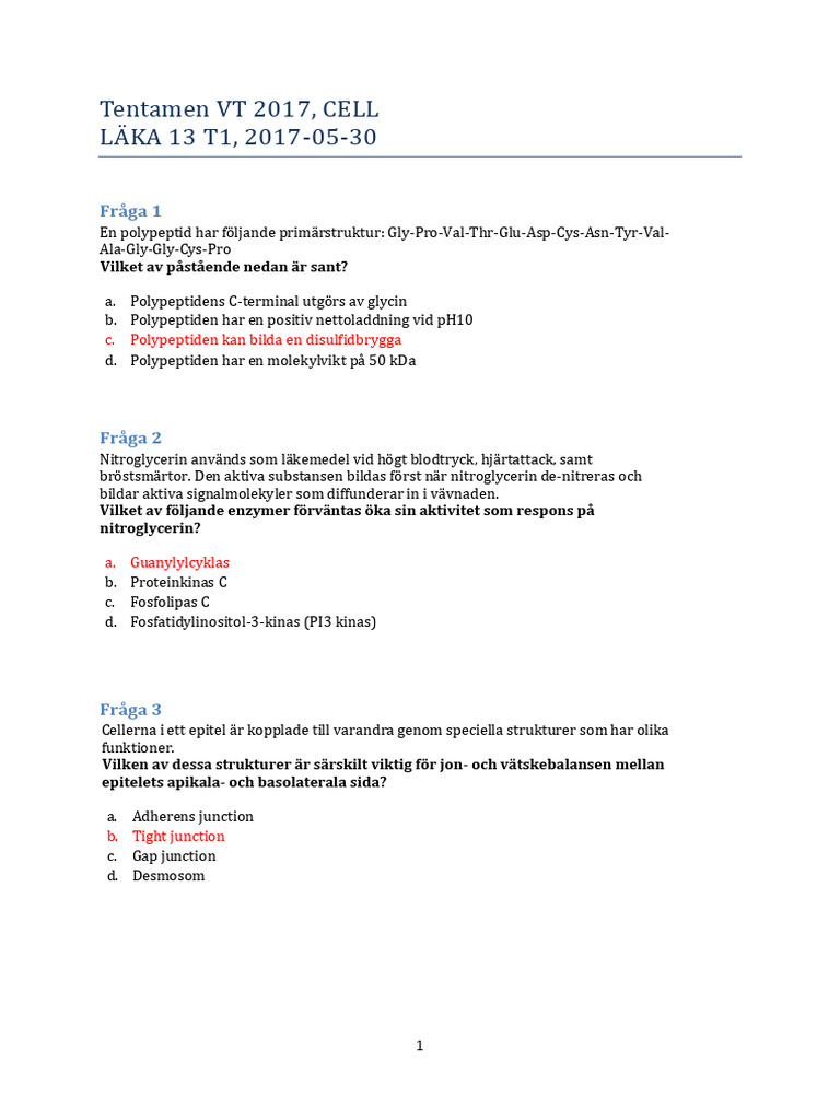 Tenta 1 VT17 Med Svar | PDF