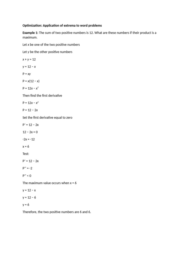 Optimization Problems That Yield Polynomial Functions Pdf Mathematical Optimization Analysis