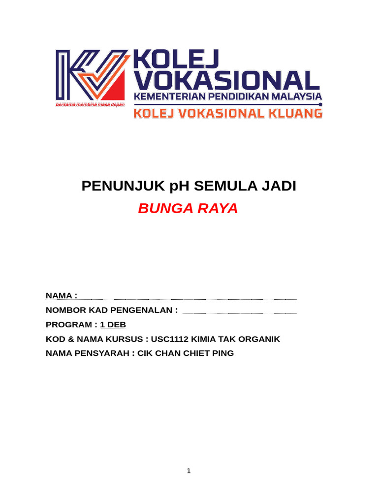 PENUNJUK PH SEMULA JADI K2024 - Folio Projek | PDF